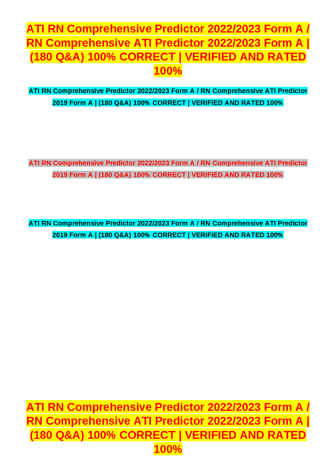 ATI RN Comprehensive Predictor 2022/2023 Form A / RN Comprehensive ATI ...