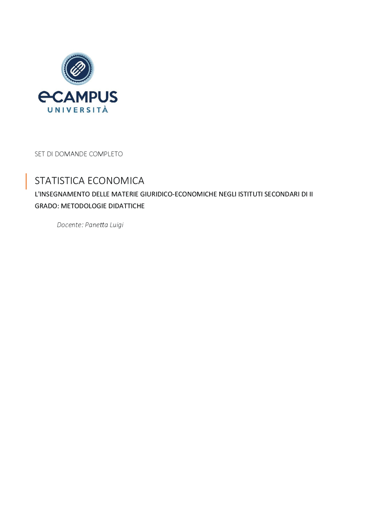 ECampus Master A46 Statistica Economica (Prof. Panetta Luigi) | Panieri di Statistica Economica ...