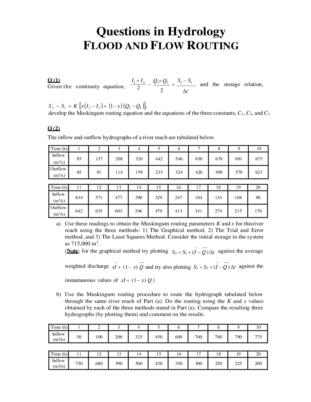Questions In Hydrology Flood And Flow Routing Docsity