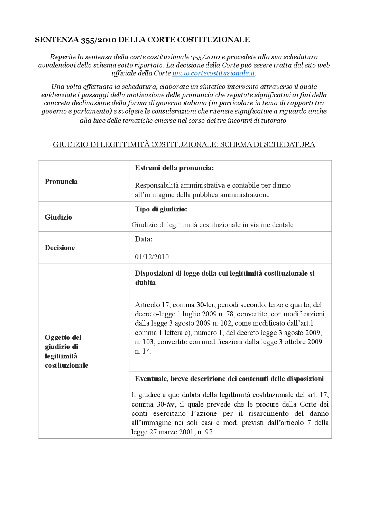 Schedatura Esercitazione Docsity