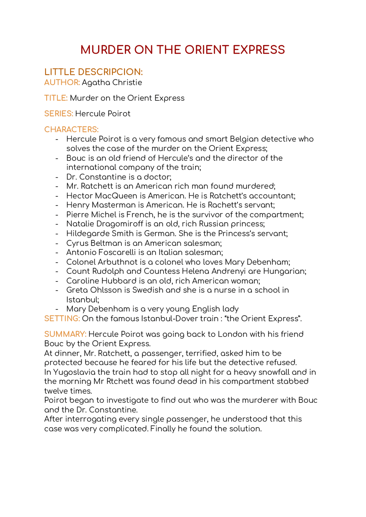 Murder on the orient express - Docsity