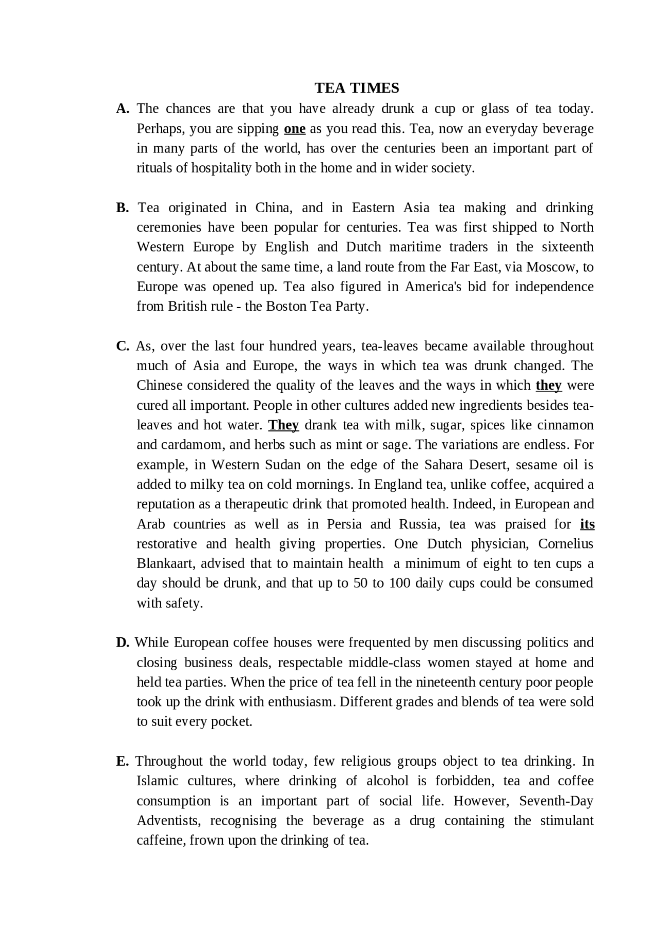 ENGLISH B1: READING SKILL - Docsity
