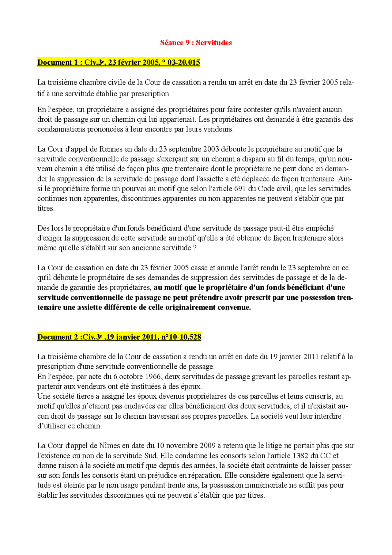 Droit Des Biens Sur La Servitude Docsity