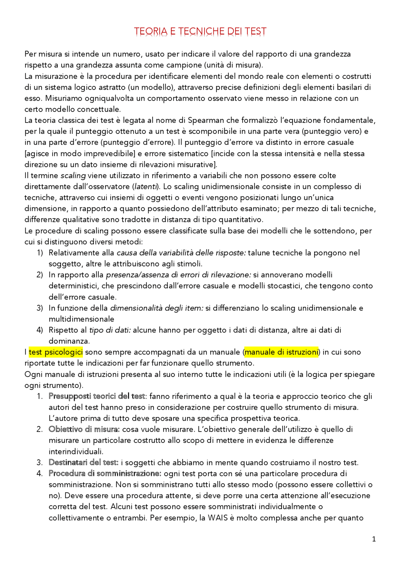 Teoria E Tecniche Dei Test Docsity