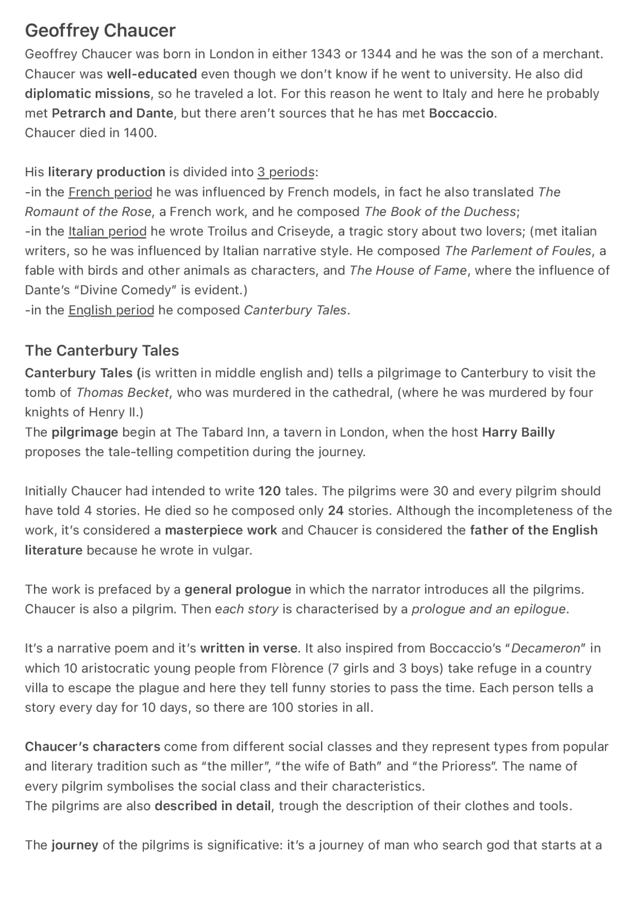 Geoffrey Chaucer | Sintesi del corso di Inglese | Docsity