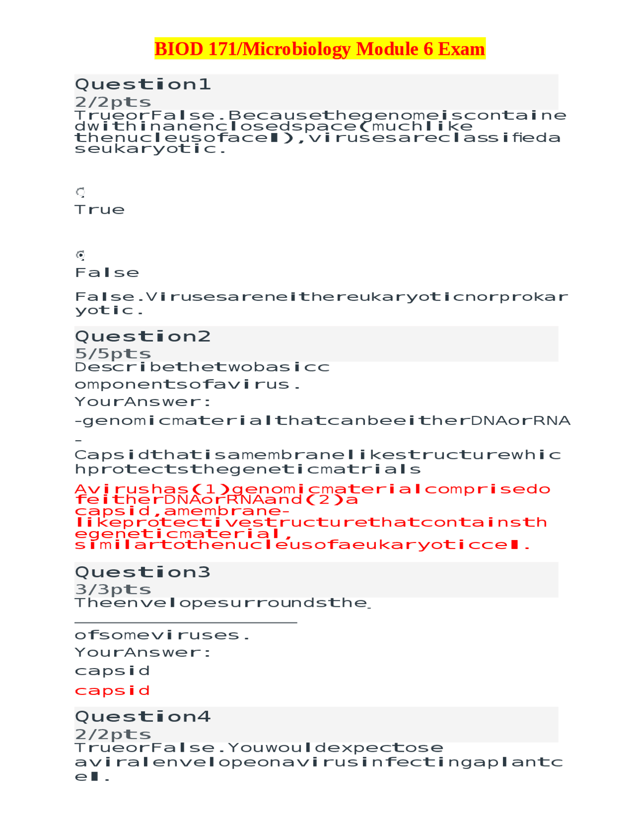 BIOD 171/Microbiology Module 6 Exam | Exams Biology | Docsity
