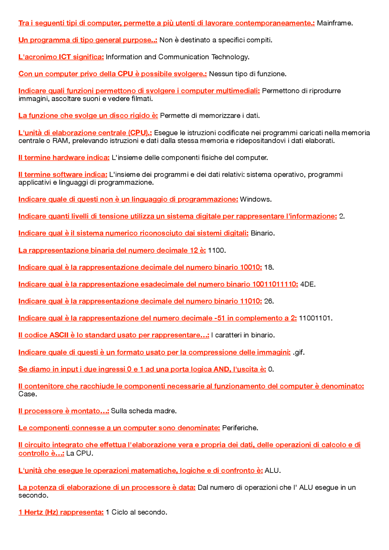 Prova Di Abilita Informatica E Sistemi Informatizzati Docsity