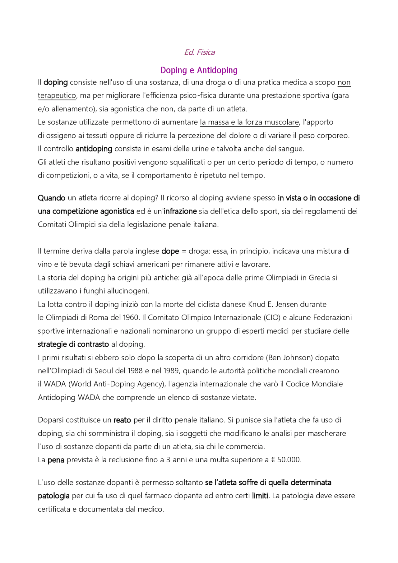 Ed Fisica Doping E Antidoping Docsity