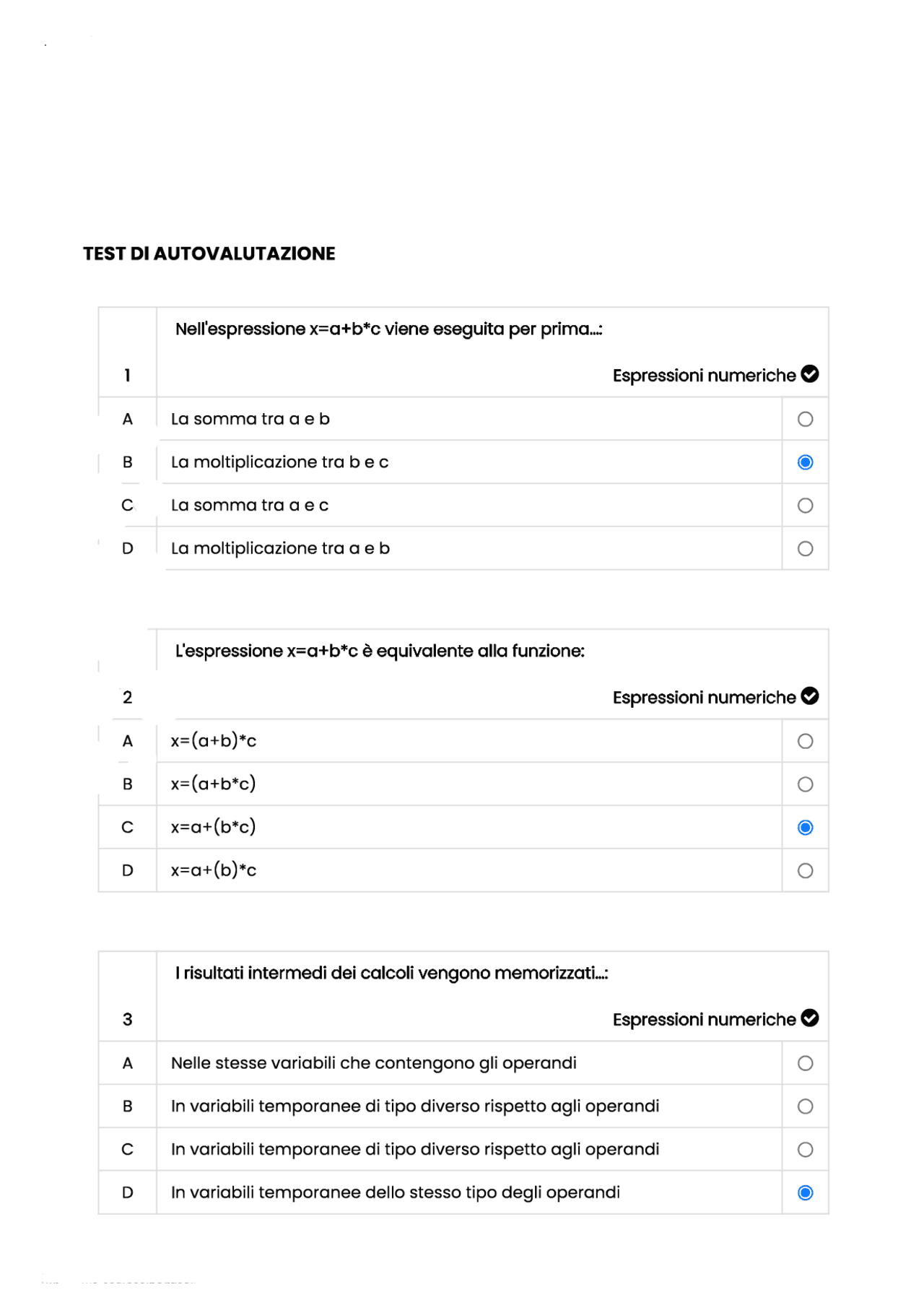 LINGUAGGIO C - TEST ESPRESSIONI E FUNZIONI MATEMATICHE - Docsity