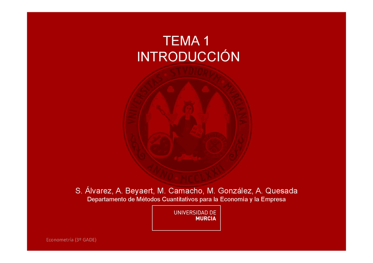 Tema 1 introduccion a la econometria - Docsity
