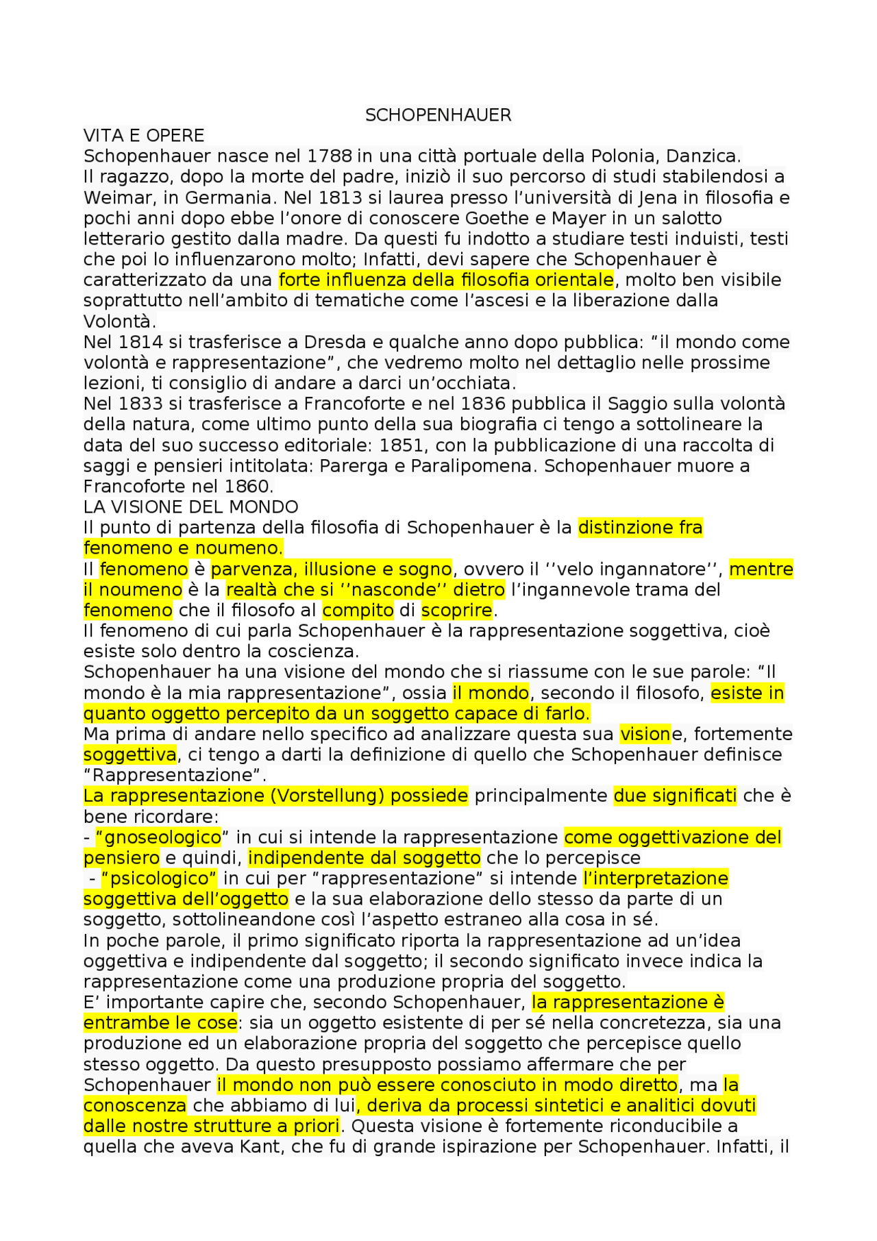 Schopenauer Riassunto Docsity