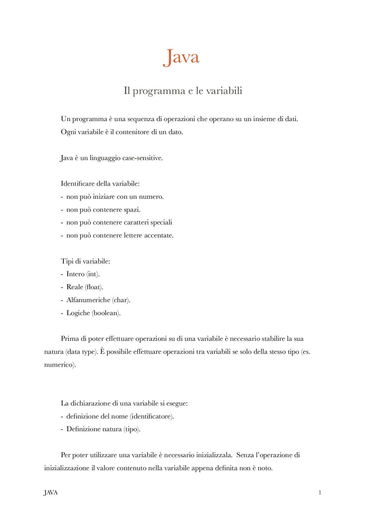 Java: le variabili e le iterazioni - Docsity