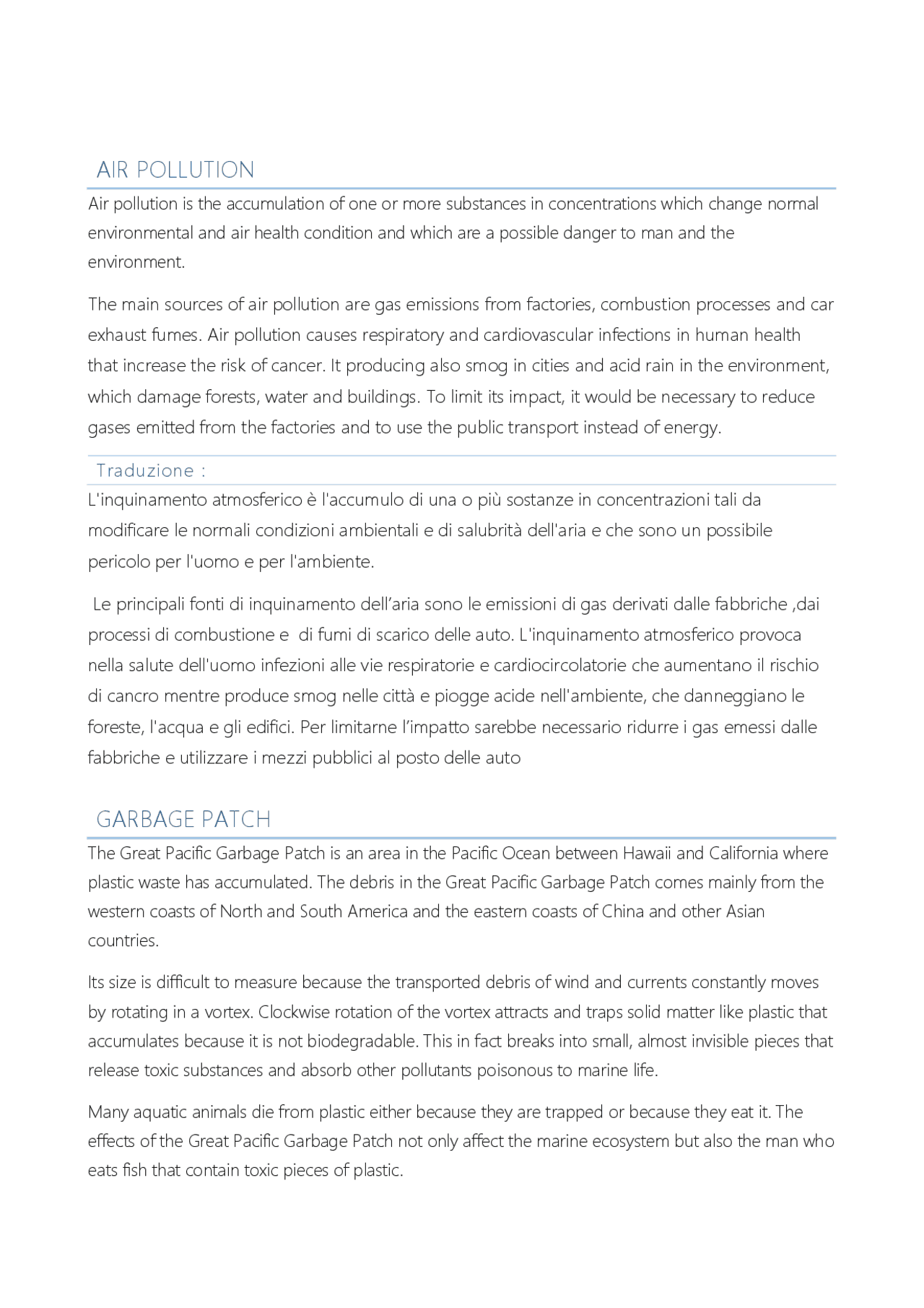 The Enviromental Problems Air Pollution And Garbage Patch Docsity
