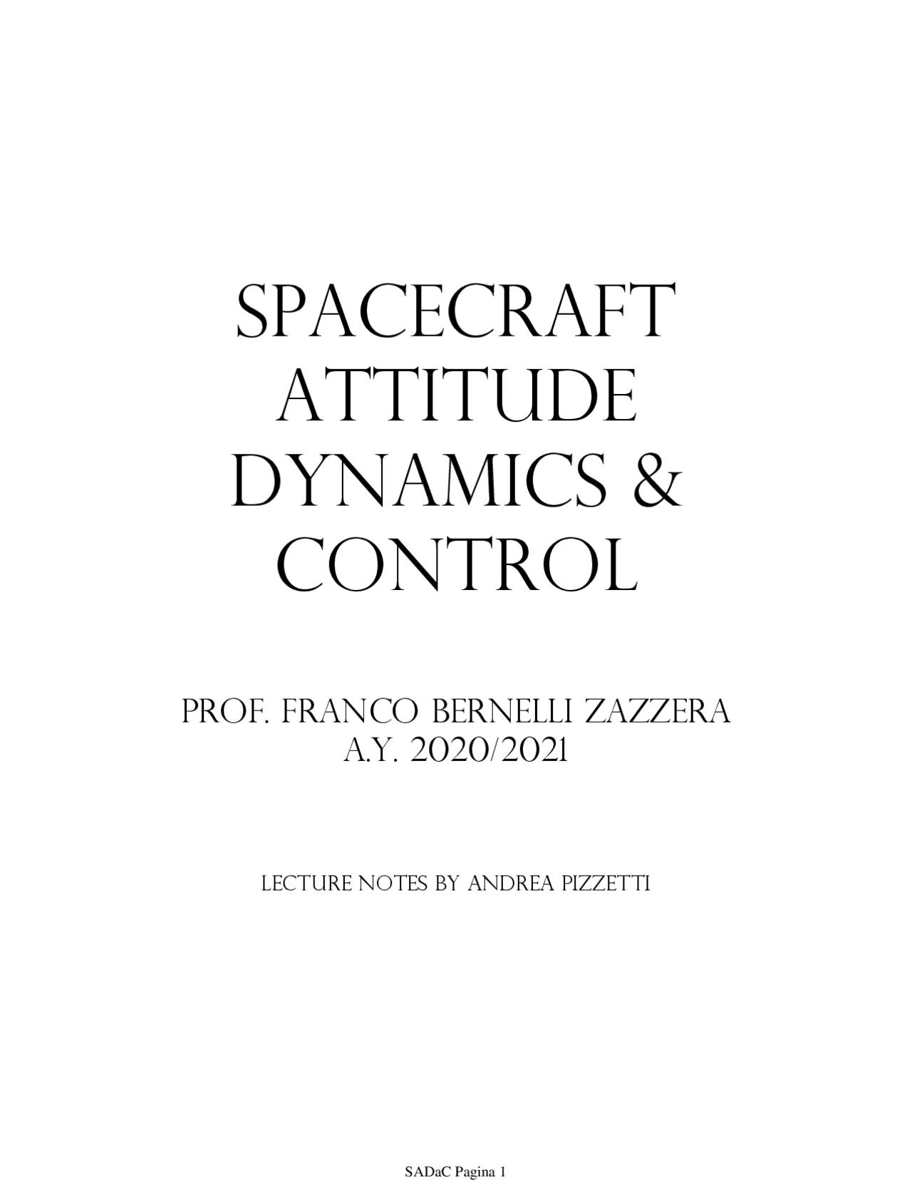 Spacecraft Attitude Dynamics And Control Lecture Notes Docsity