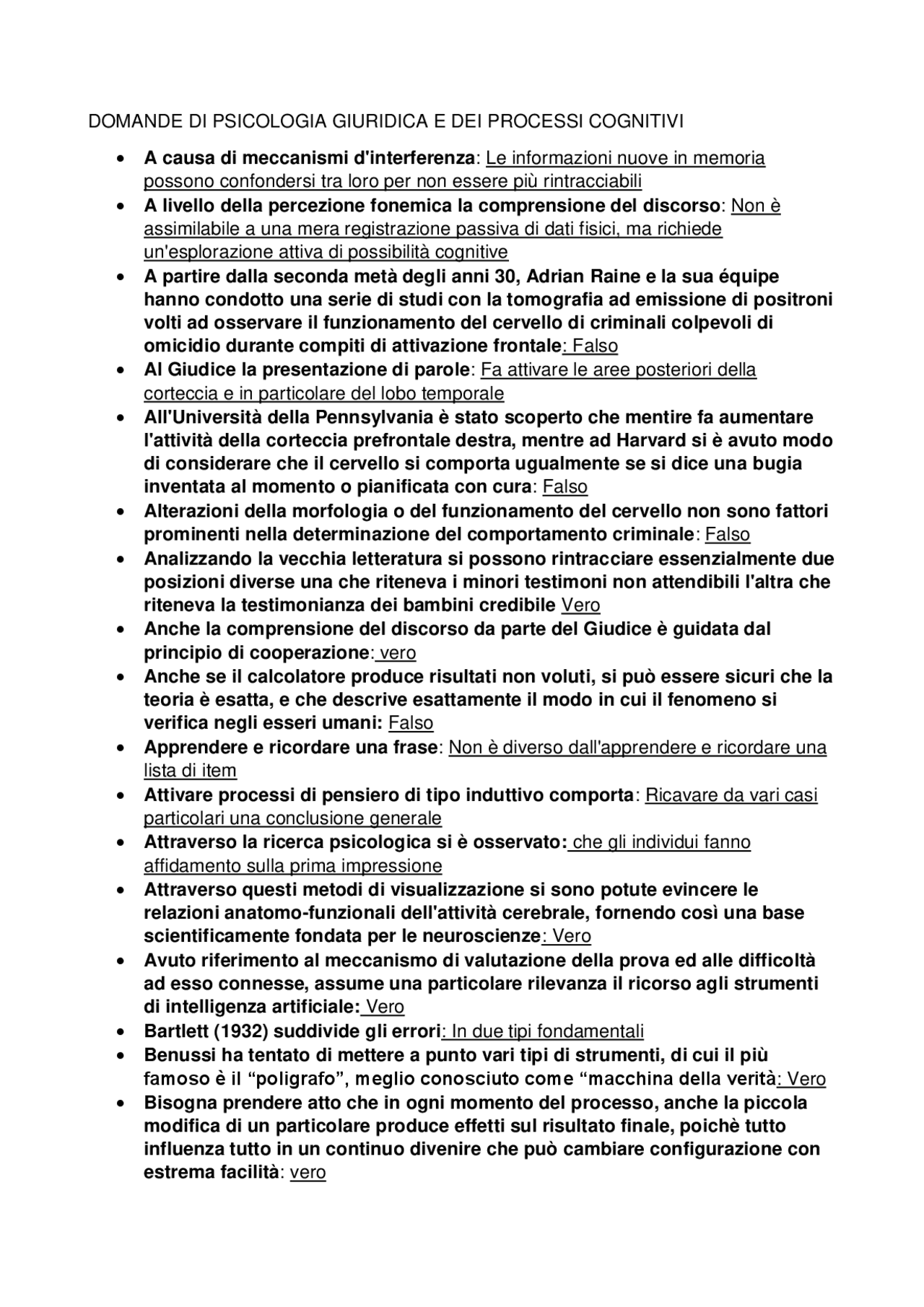 Psicologia Giuridica E Dei Processi Cognitivi Doamnde Complete