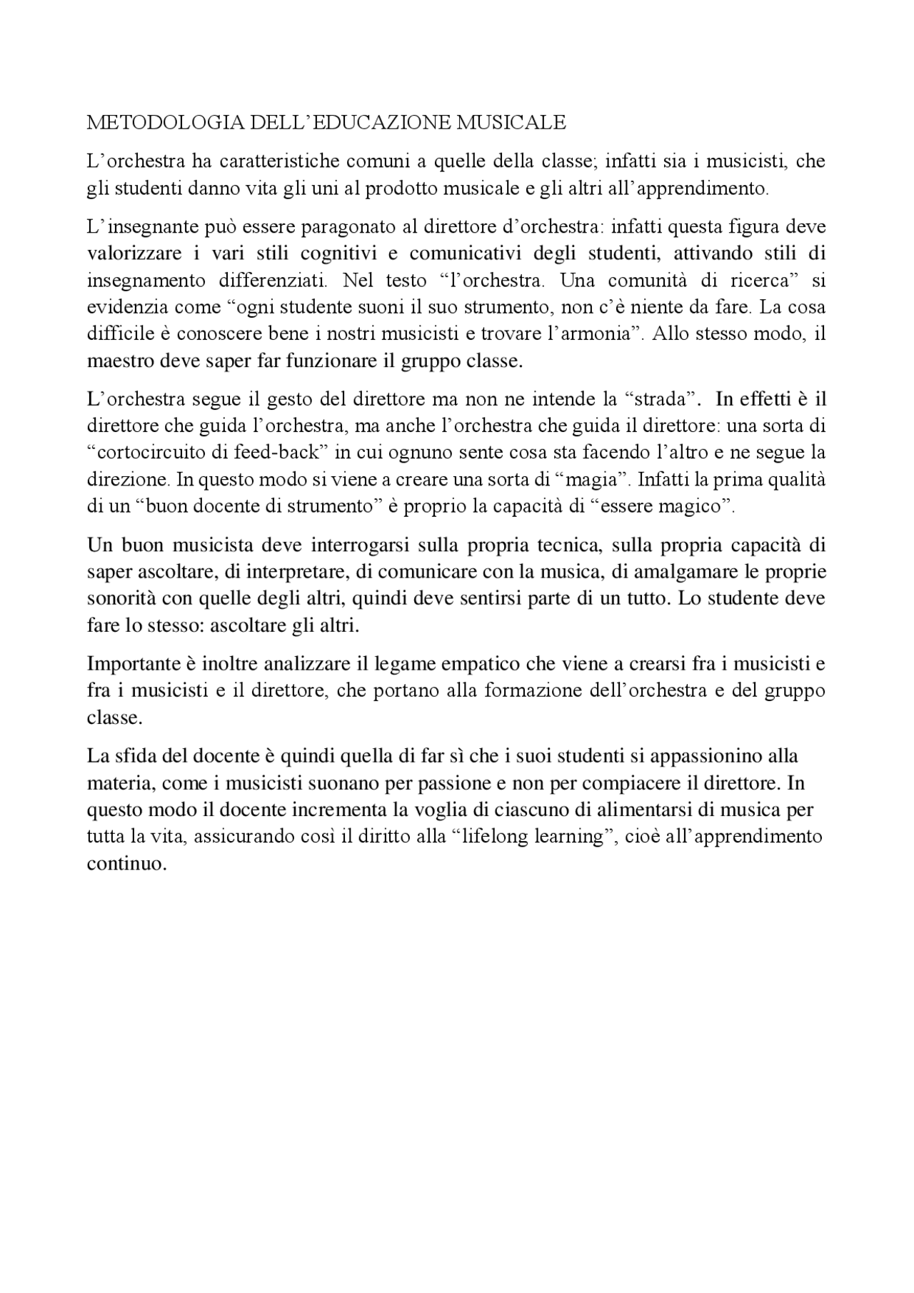 Metodologia Delleducazione Musicale Docsity