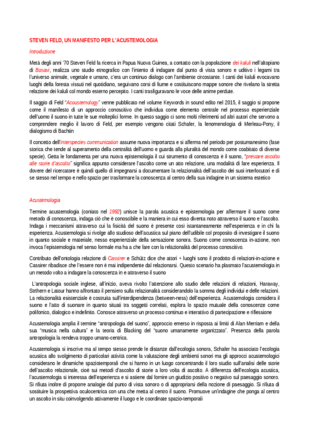 Steven Feld Un Manifesto Per Lacustemologia Schemi E Mappe