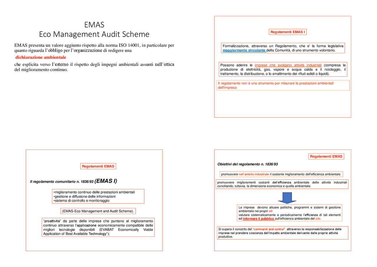 Caratteri principali della normativa emas - Docsity