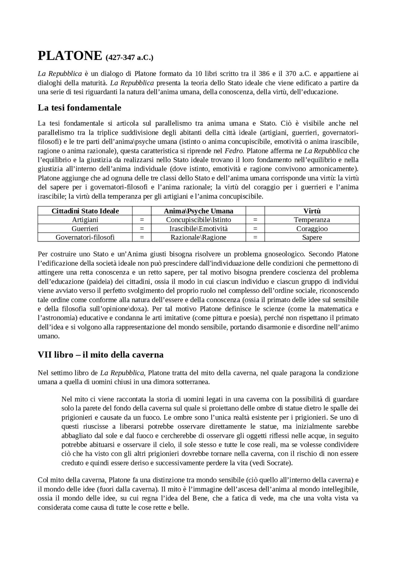 Platone La Repubblica Libro X E Vii Docsity
