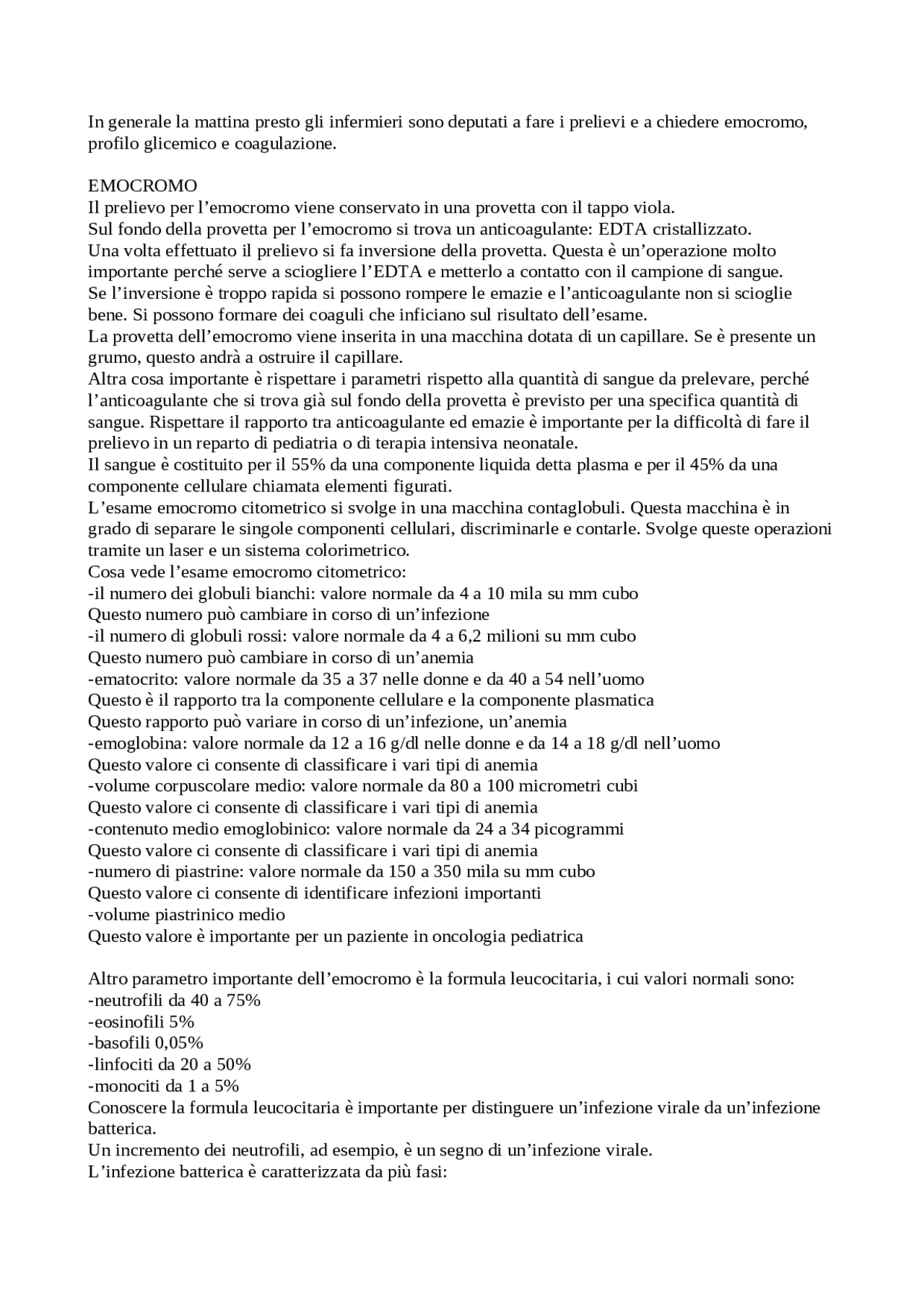 ESAME EMOCROMO CITOMETRICO | Sintesi del corso di Patologia Clinica ...