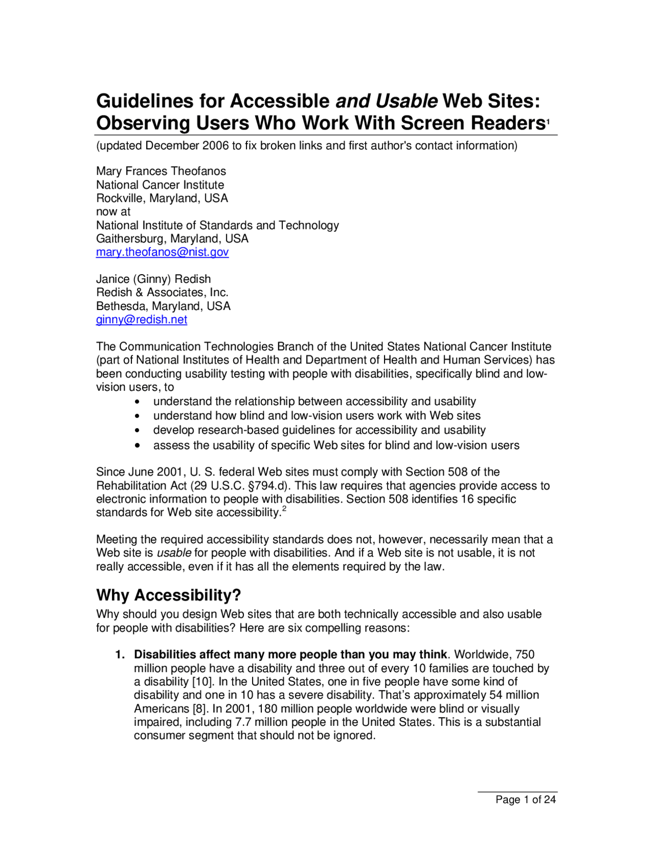 Guidelines for Accessible and Usable Web Sites: Observing Users Who ...
