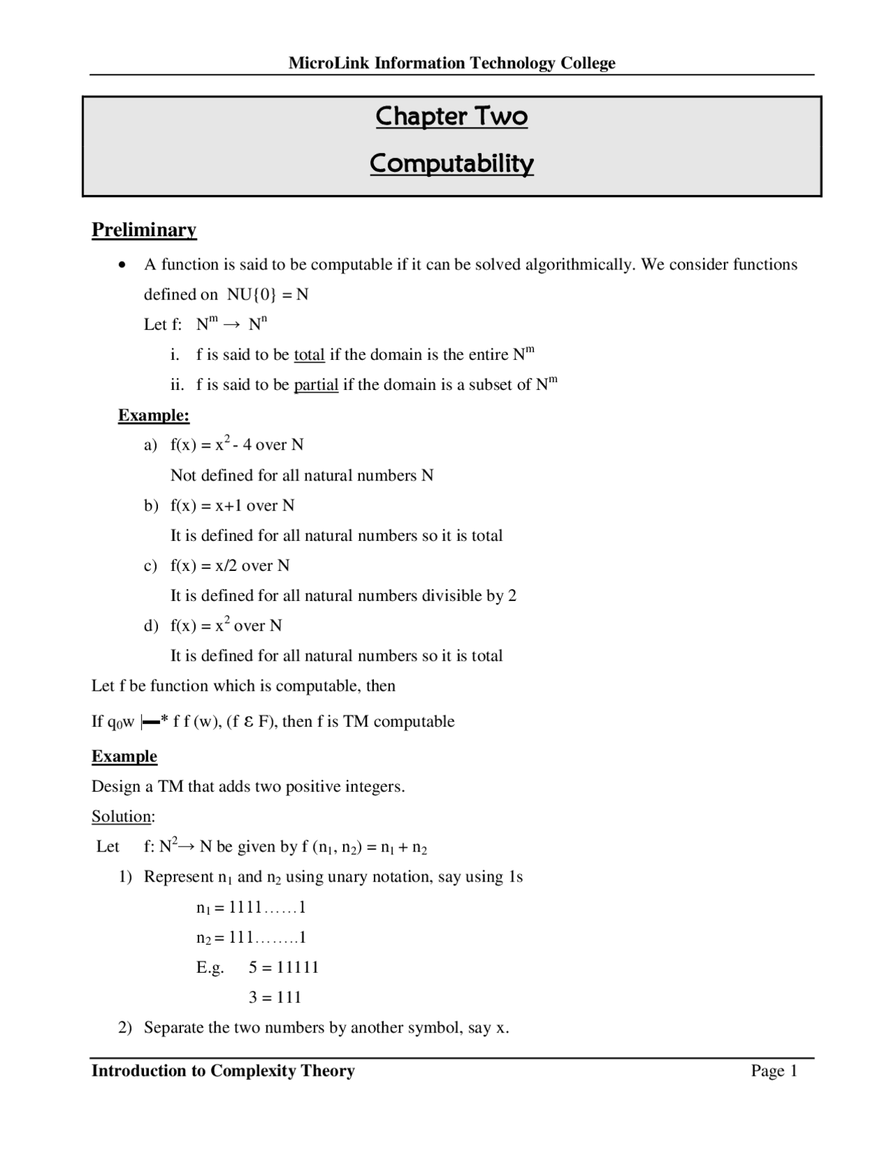 Turing Machine Computability Lecture Note Docsity