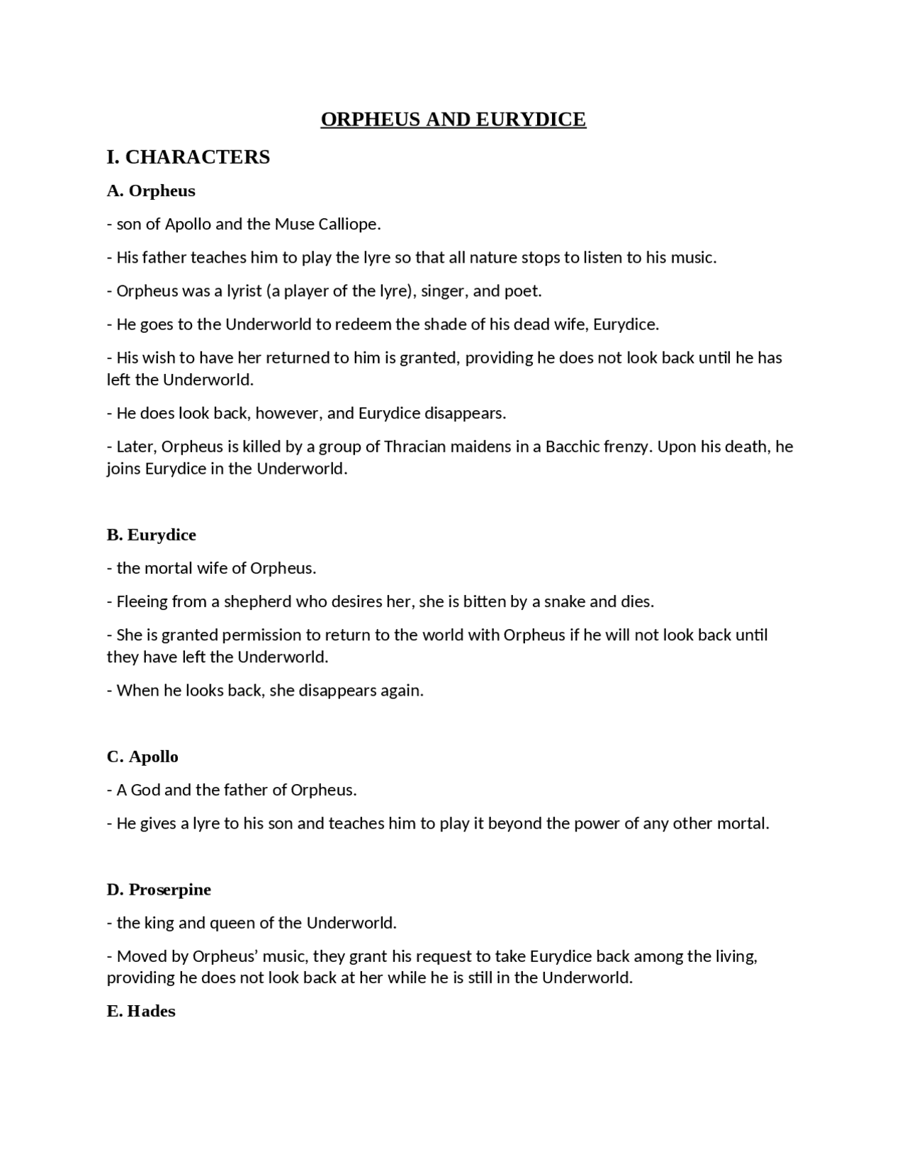 ORPHEUS AND EURYDICE - Docsity