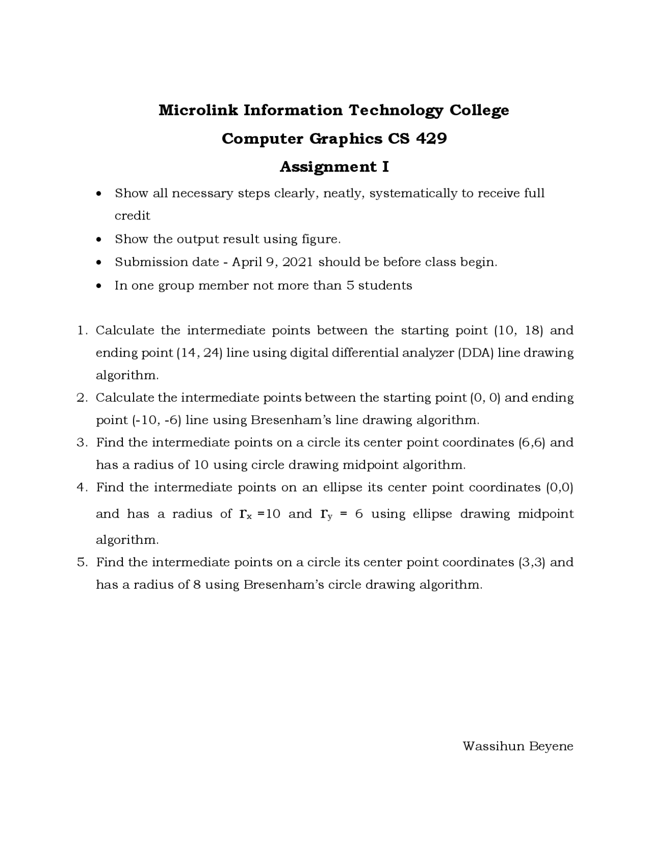 Computer Graphics Assignment Docsity
