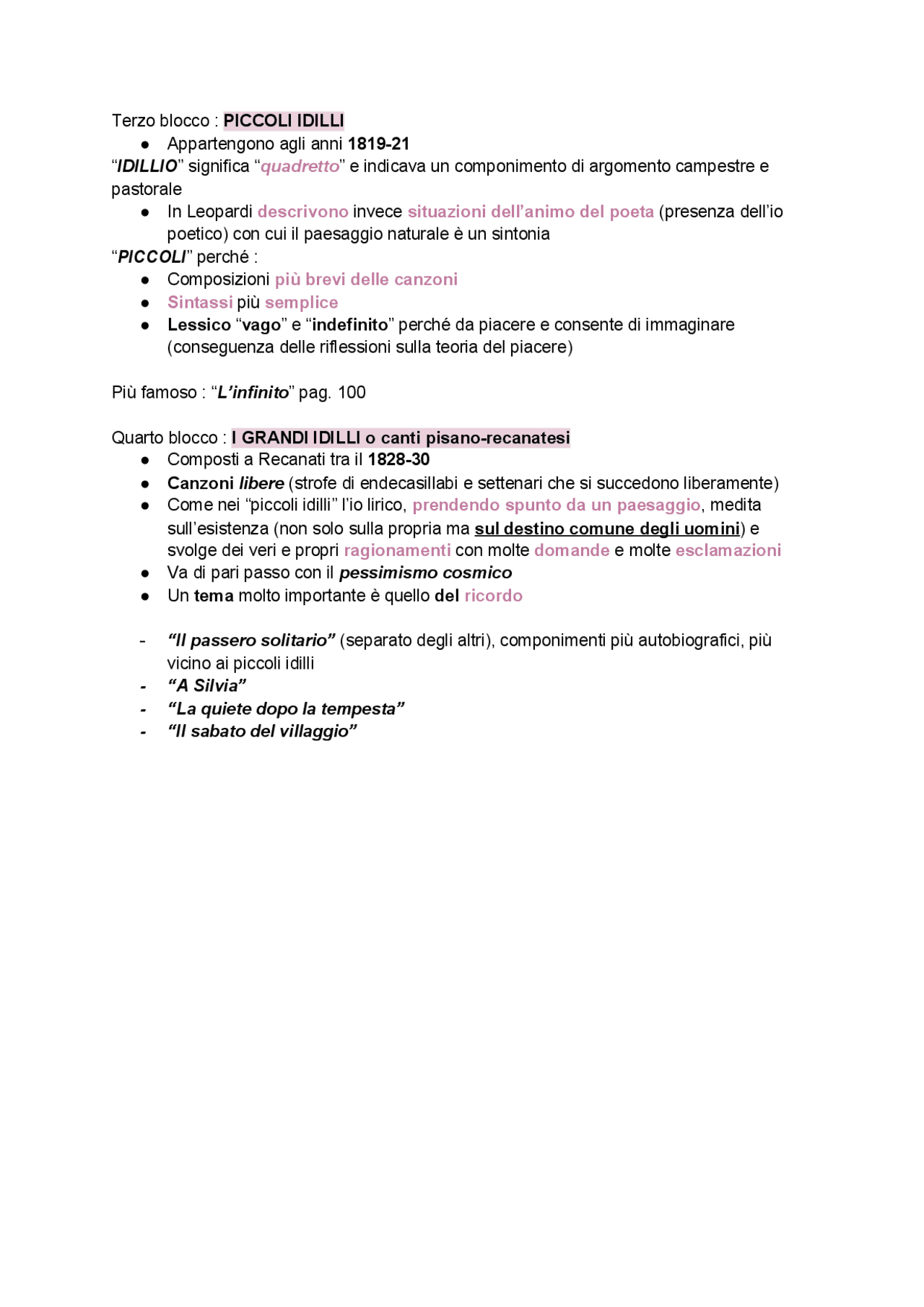 Gli Idilli Leopardi Docsity