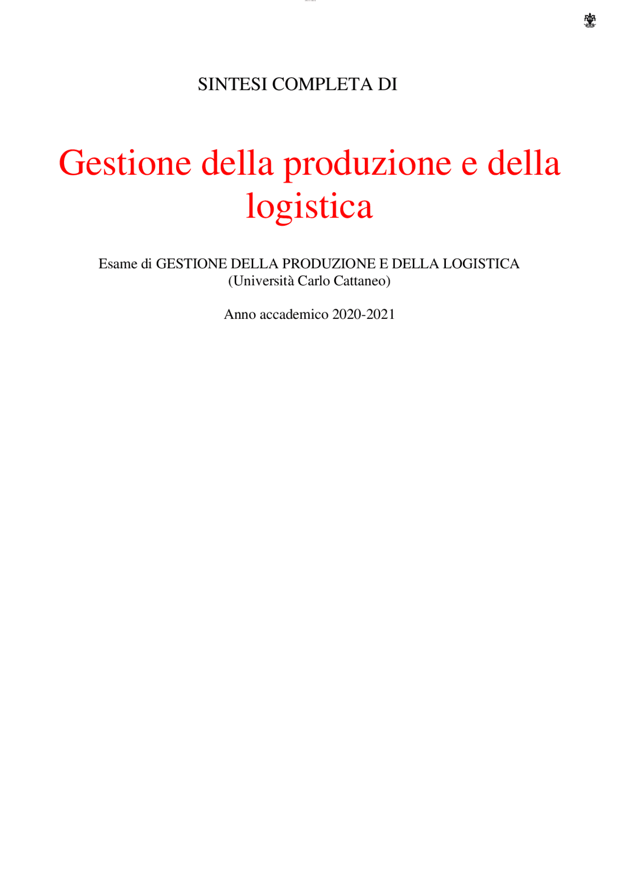 Gestione Della Produzione E Della Logistica Docsity