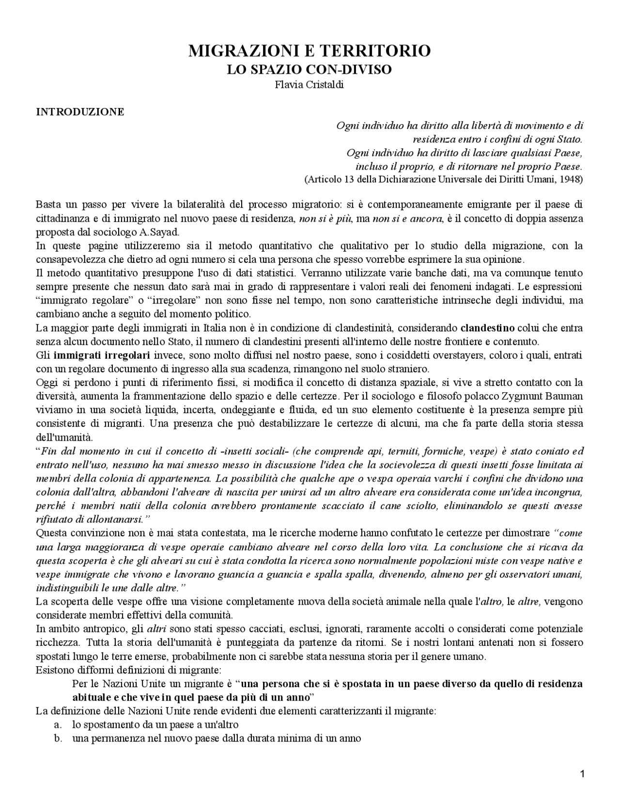 Migrazioni E Territorio Lo Spazio Con Diviso Docsity