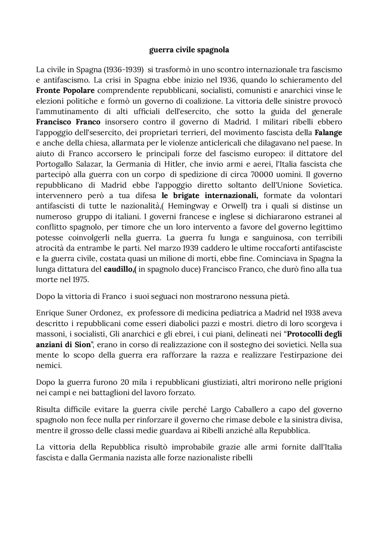 Guerra Civile Spagnola Docsity