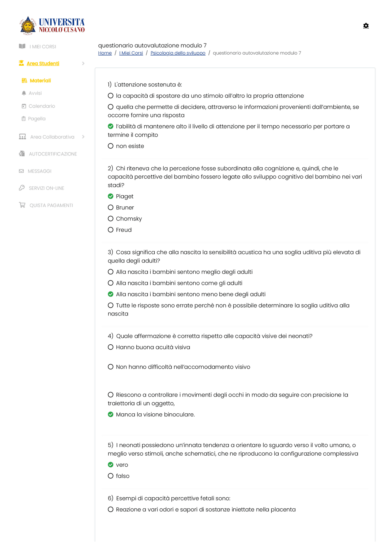 Test Autovalutazione Modulo 7 Docsity