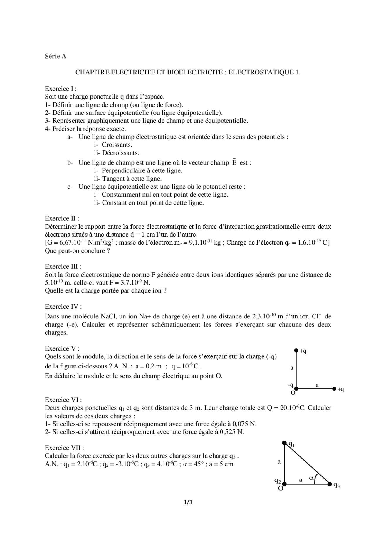 Exercicesd'electricité: electrostatique | Exercices Physique | Docsity