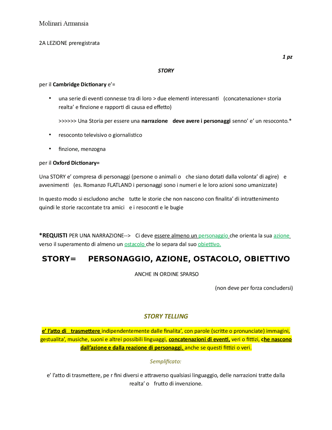 Storytelling B Unito Lezione 2a Docsity