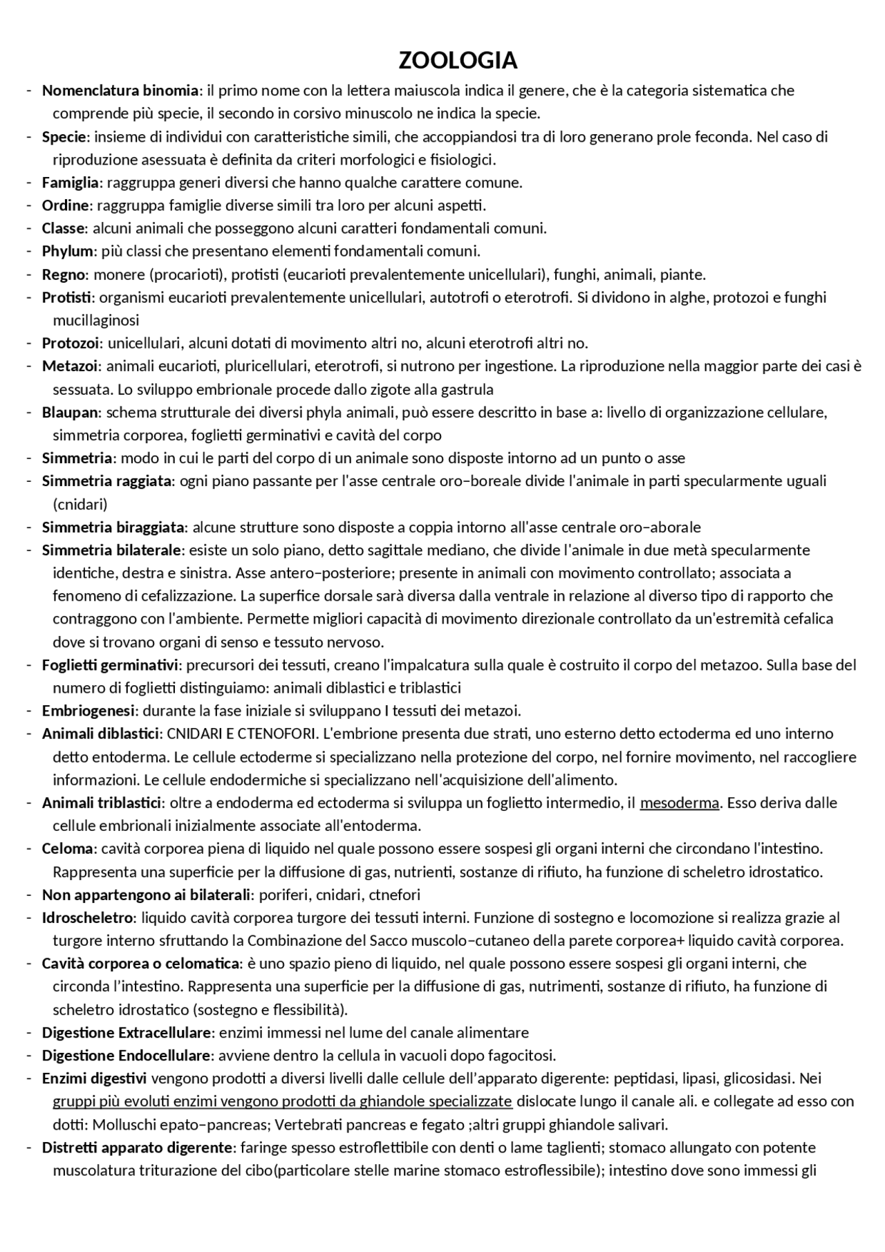 Risposte compito zoologia prof Parrinello - Docsity