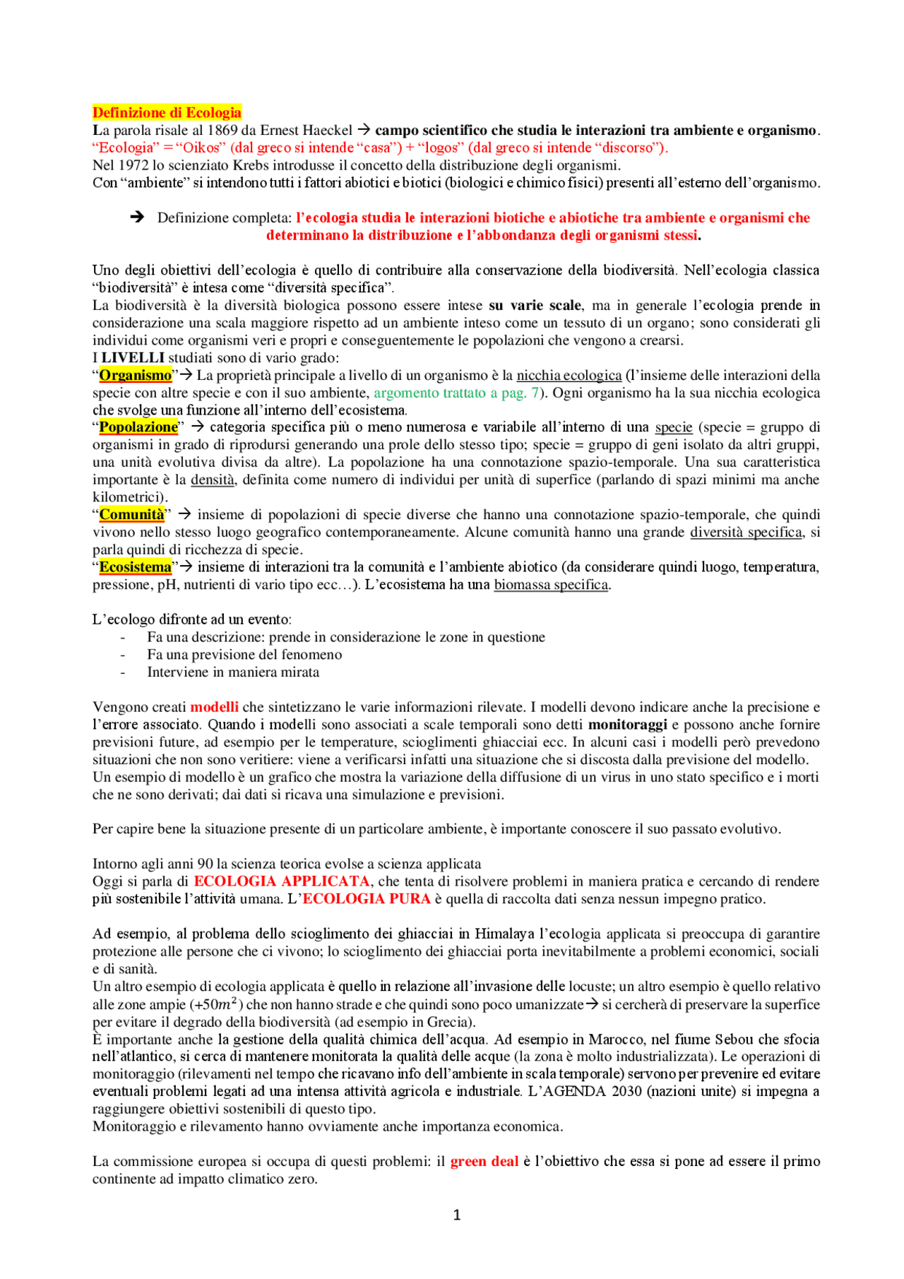 Ecologia Scienze Biologiche Bologna Docsity