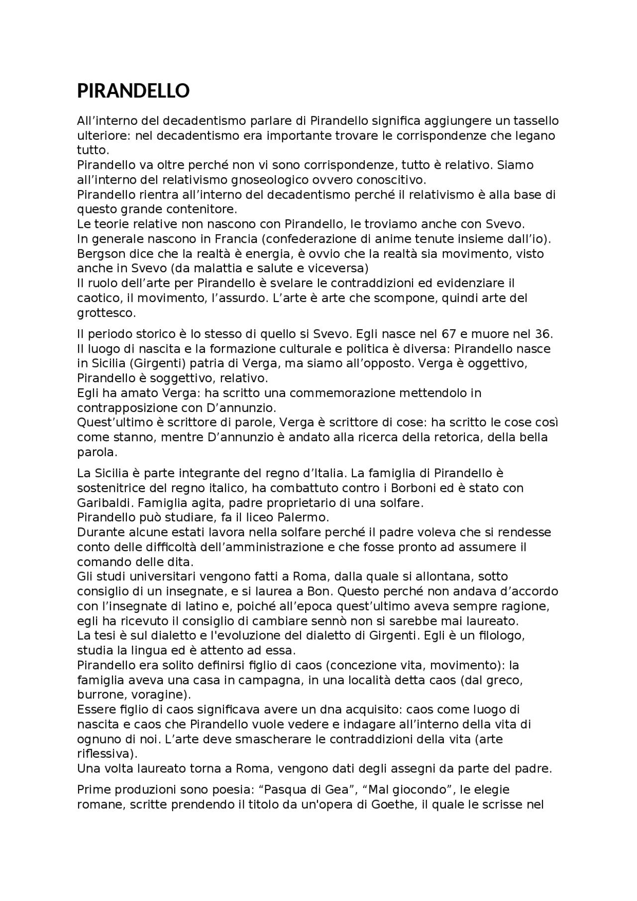 Appunti Luigi Pirandello Docsity