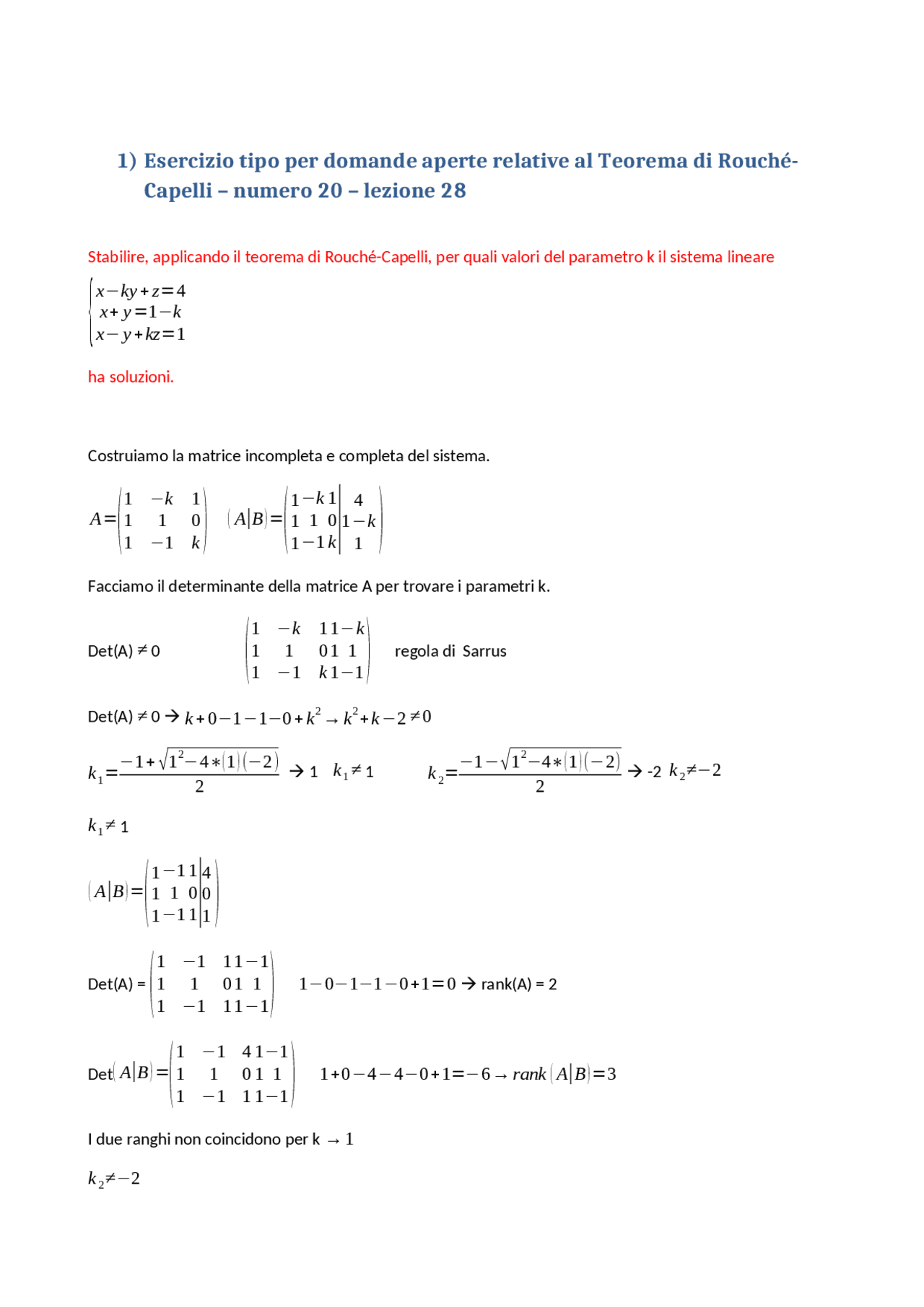 Risoluzione esercizi pratici Complementi di matematica Ecampus - Docsity
