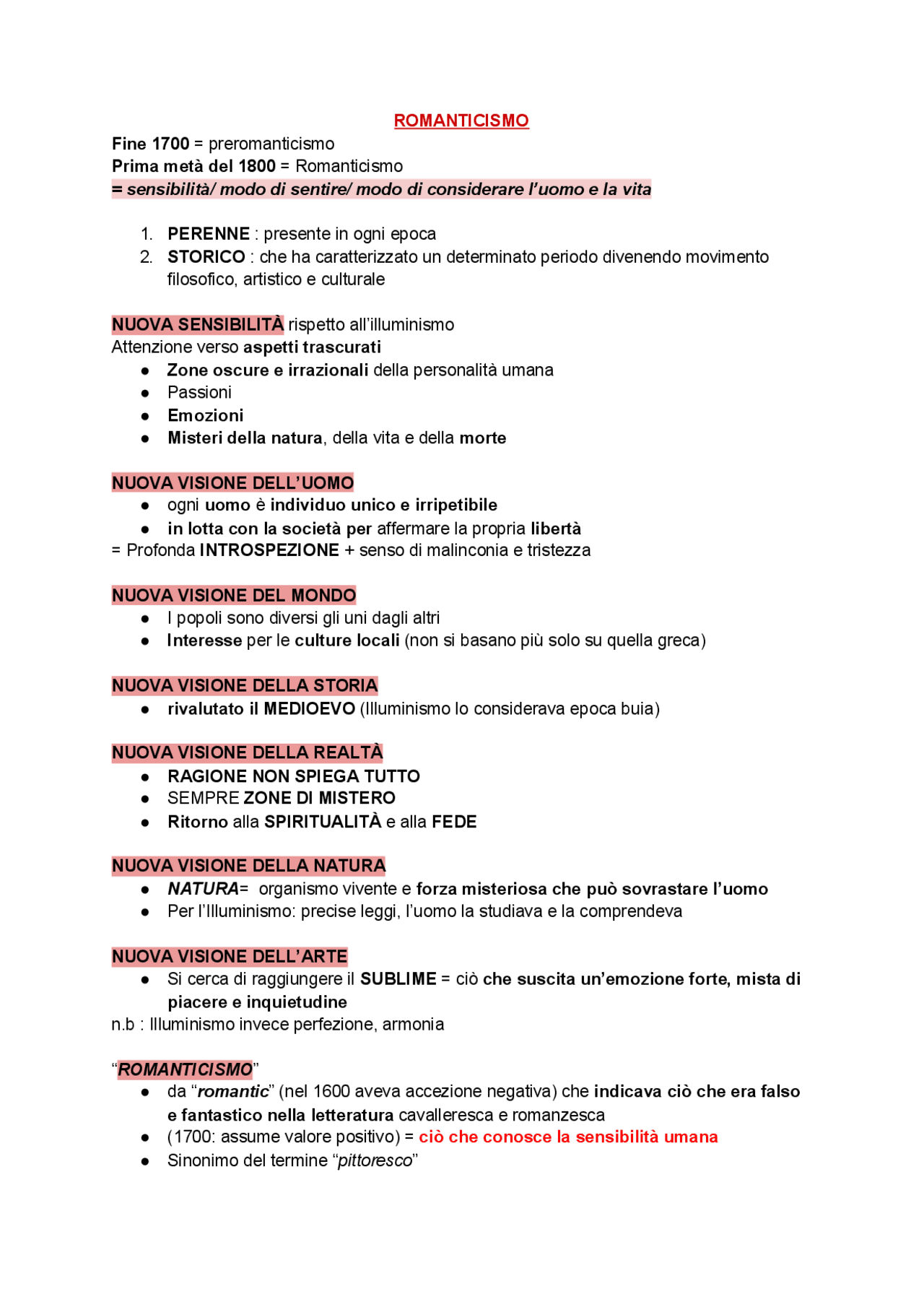 Romanticismo e Giacomo Leopardi - Docsity