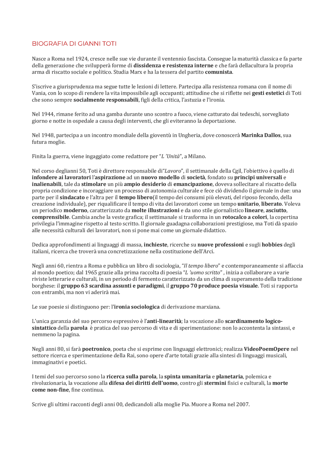 Gianni Toti Riassunto Schemi E Mappe Concettuali Di Storia Della
