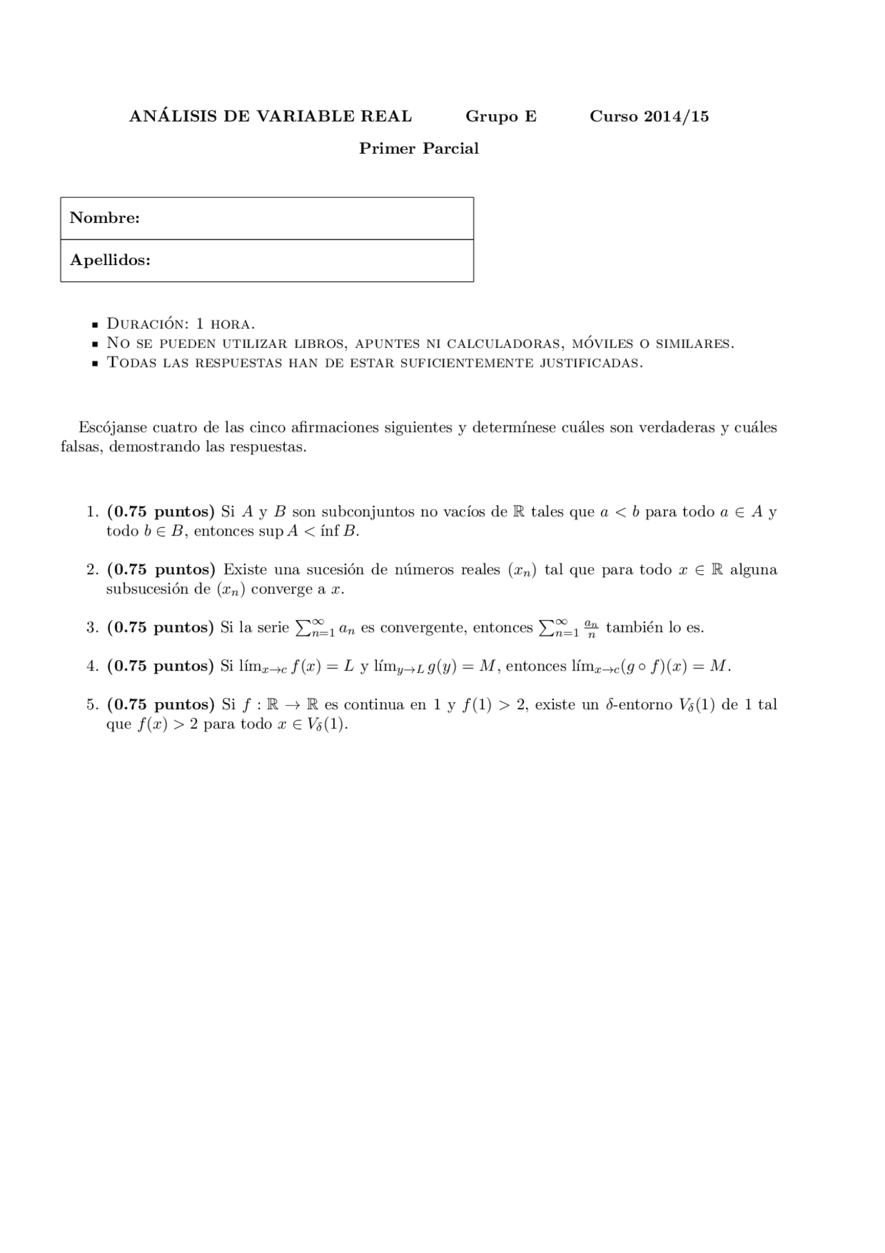 Examenes Analisis De Variable Real Apuntes De Análisis Matemático