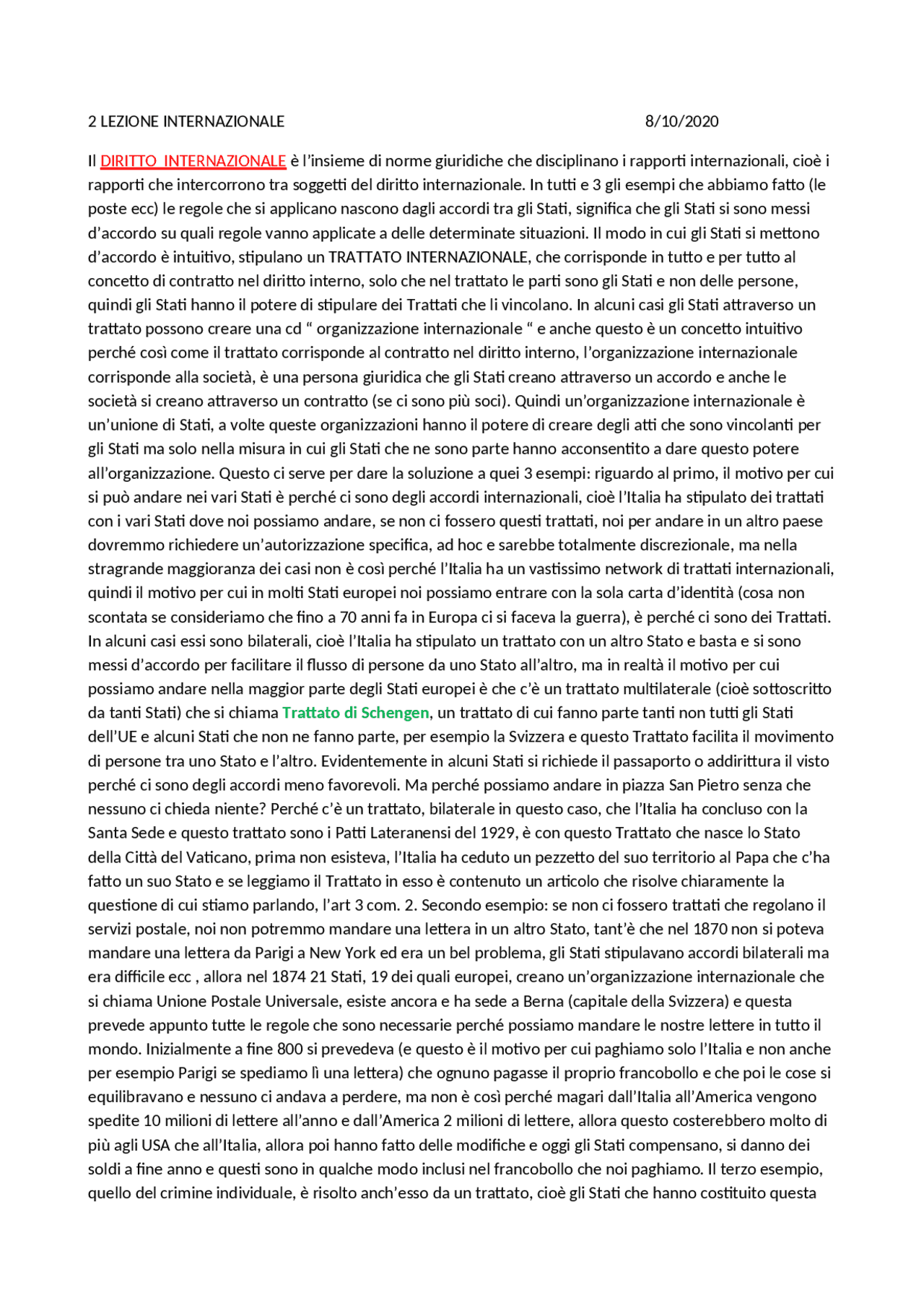 Diritto Internazionale E Trattato Internazionale Docsity