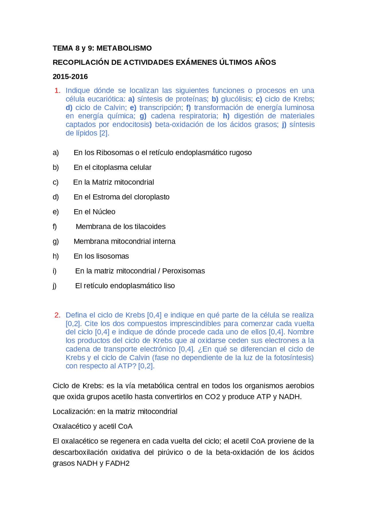 Ejercicios Selectividad Exámenes Selectividad De Biología Docsity