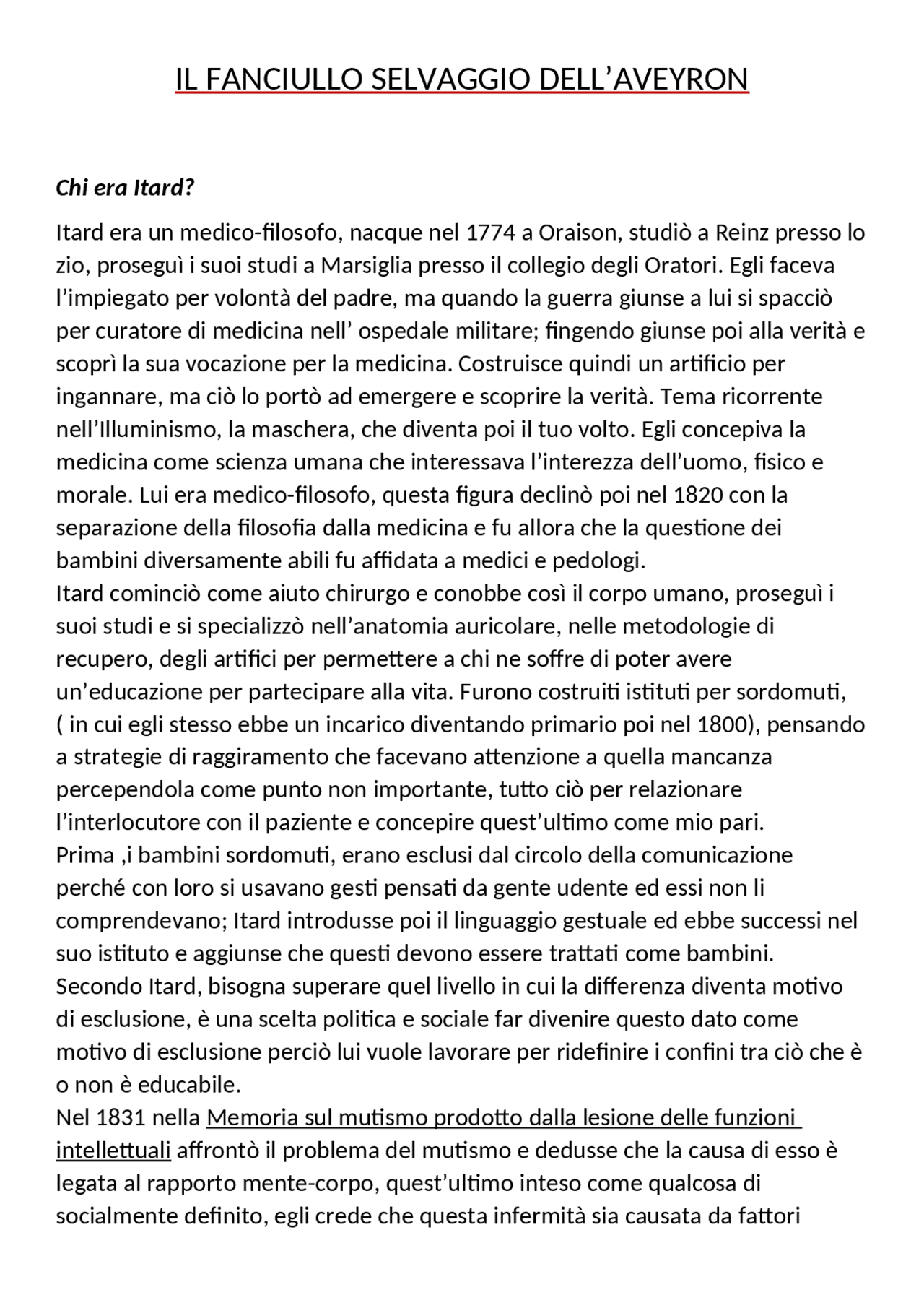 Il Ragazzo Selvaggio Dellaveyron Docsity
