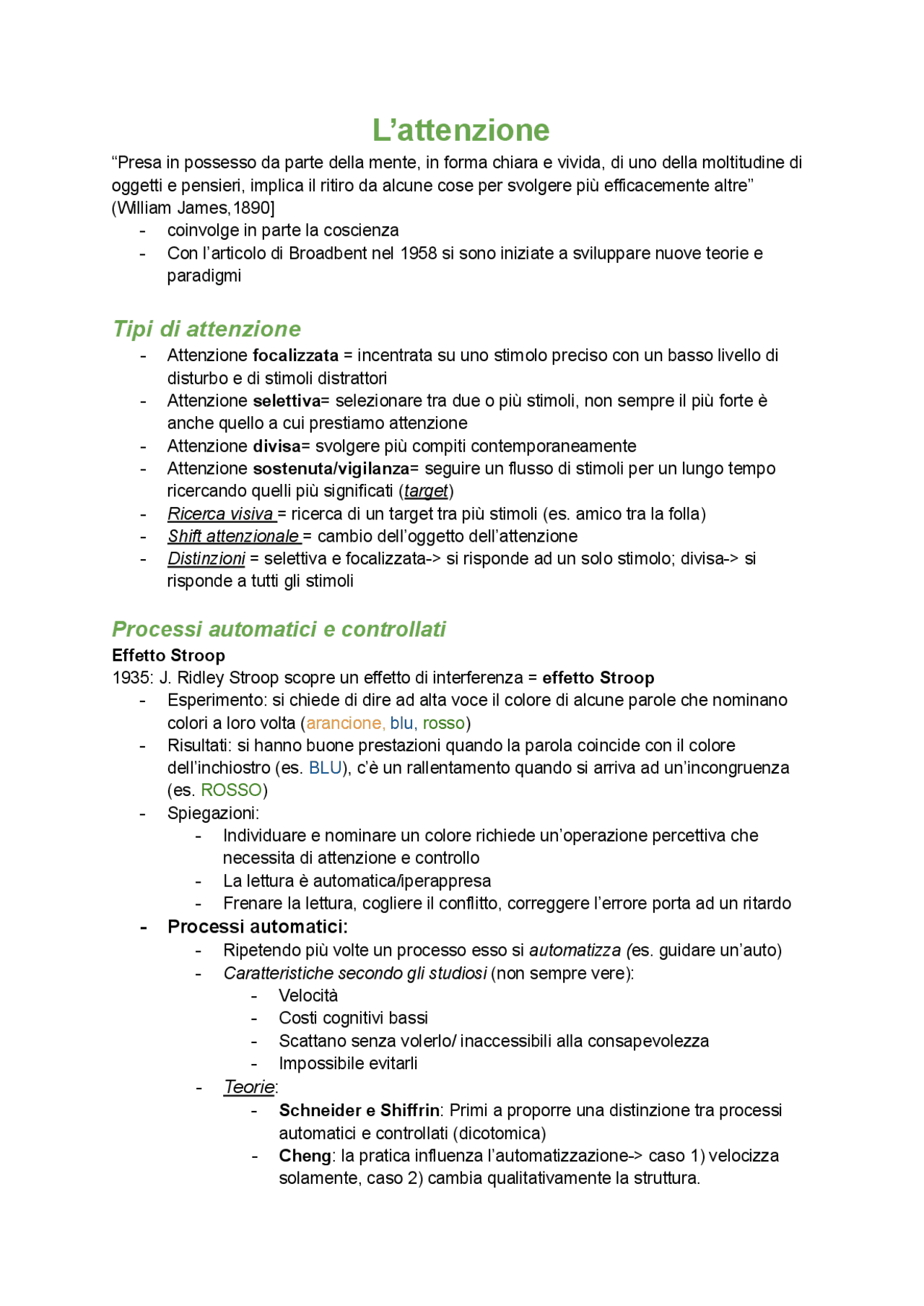 Principali Tipologie Di Attenzione Docsity