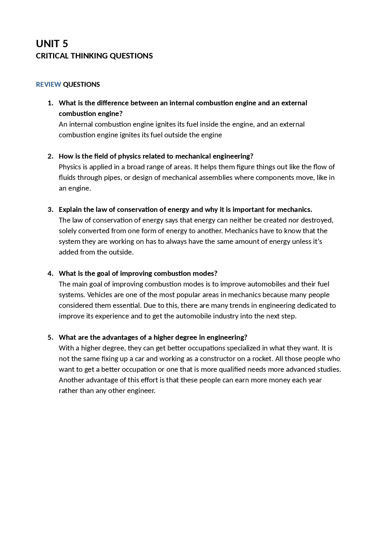 Unit 5 - Text Questions - Docsity