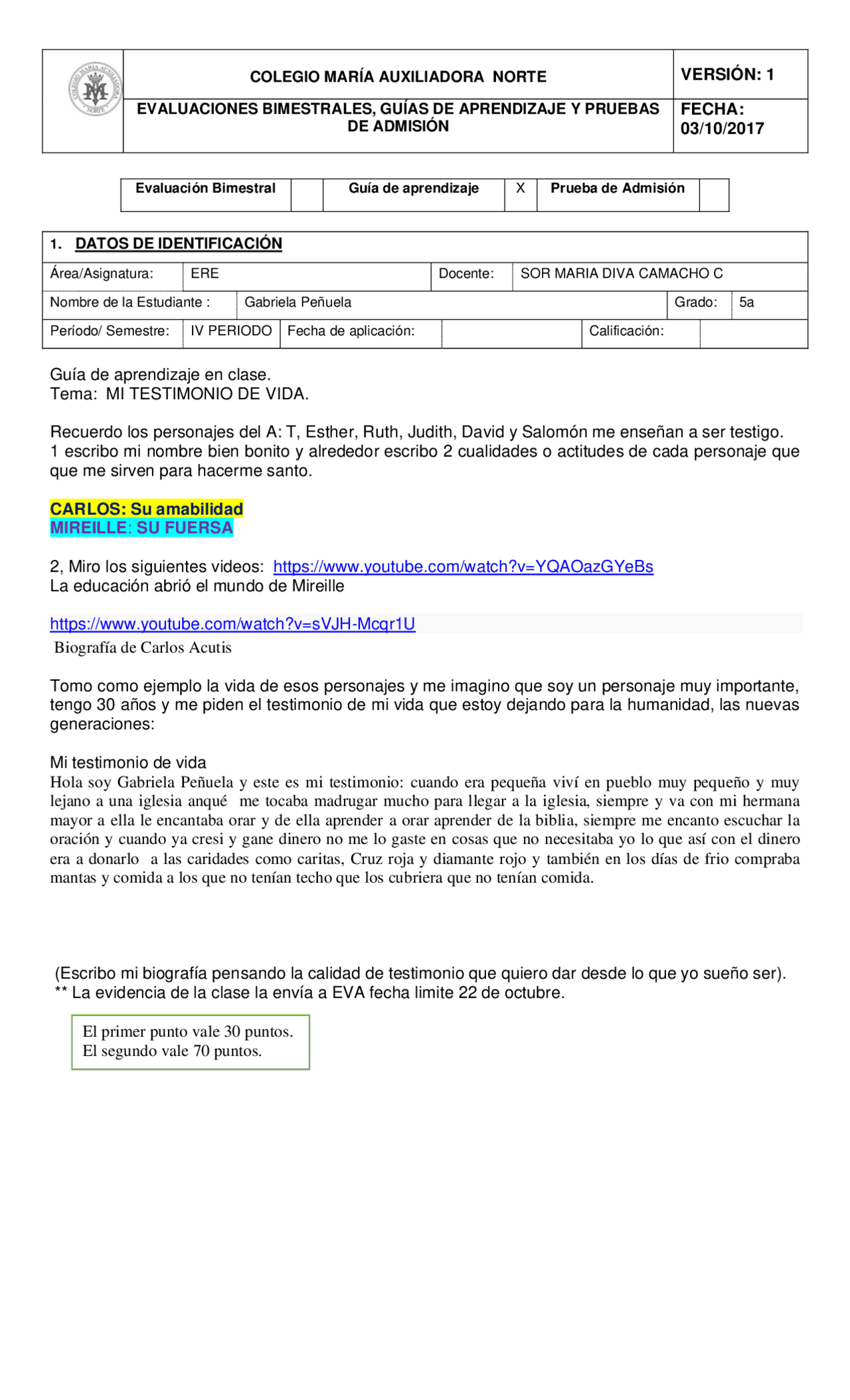 Taller resuelto de religión | Ejercicios de Religión | Docsity