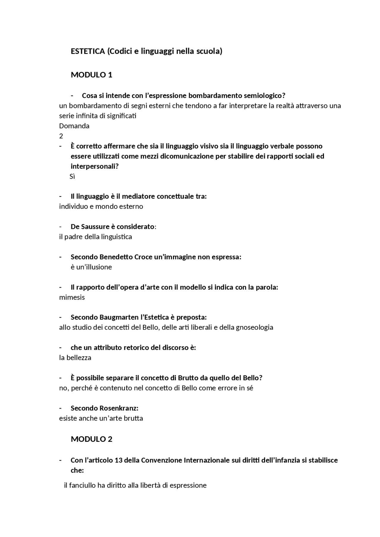 Quiz Estetica Codici E Linguaggi E Nella Scuola Master Mnemosine