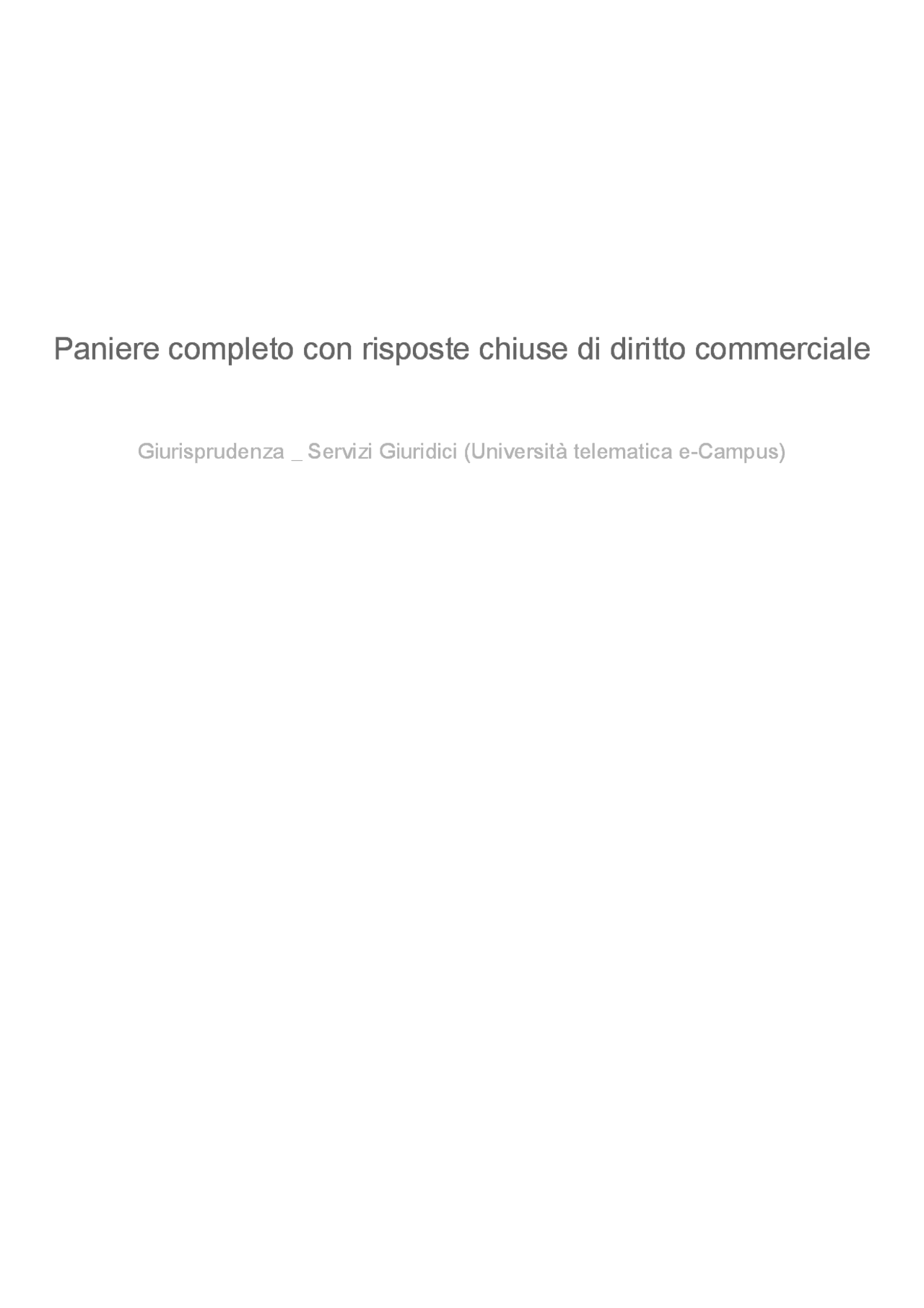 Paniere svolto di diritto commerciale ecampus | Panieri di Diritto Commerciale | Docsity